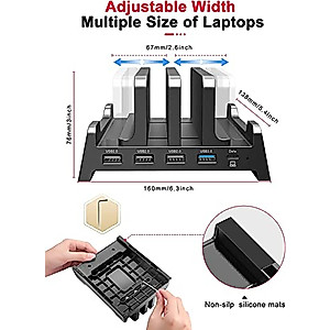 Vertical Laptop Stand with USB Hub, Plastic Dual-Slot Laptop Holder Adjustable Dock Size, Laptop Docking Station with 1 USB-C and 4 USB-A Ports, for All MacBook/Surface/HP/Dell/iPad Up to 17.3 inches