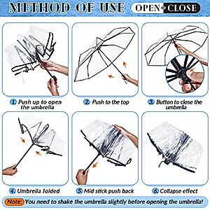 2 Pcs Clear Umbrella Transparent Portable Umbrella Compact Foldable Umbrella Manual Open Close Folding Umbrellas for Wedding Travel, Dating(Black, White)