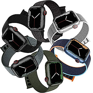 6 Pack Sport Loop Band Compatible with Apple Watch Band 49mm 45mm 44mm 42mm iWatch Ultra Series 8 7 6 5 SE 4 3 2 1 Strap Nylon Weave Women Men Stretchy Braided Wristband Breathable, 45 44 42mm (A)