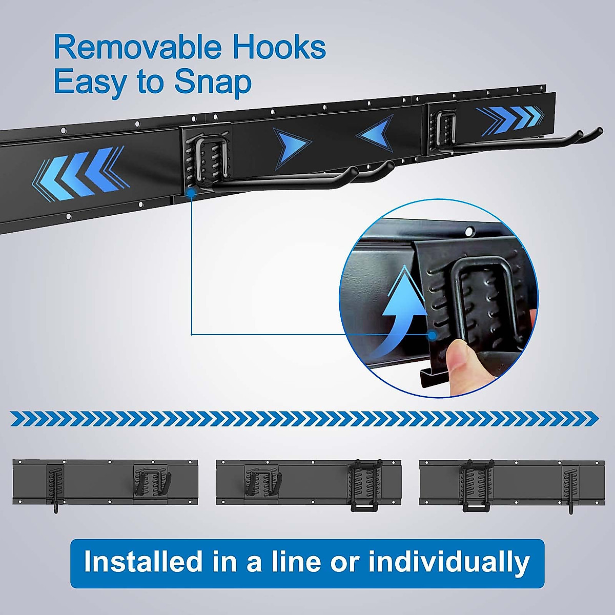 Juquline Garage Storage Tool Storage Rack, Heavy Duty Garage Tool Organizer Wall Mount Garden Yard Tool Organizer Adjustable Storage System 48Inch Max 320lbs, (6Hooks+3Rails)