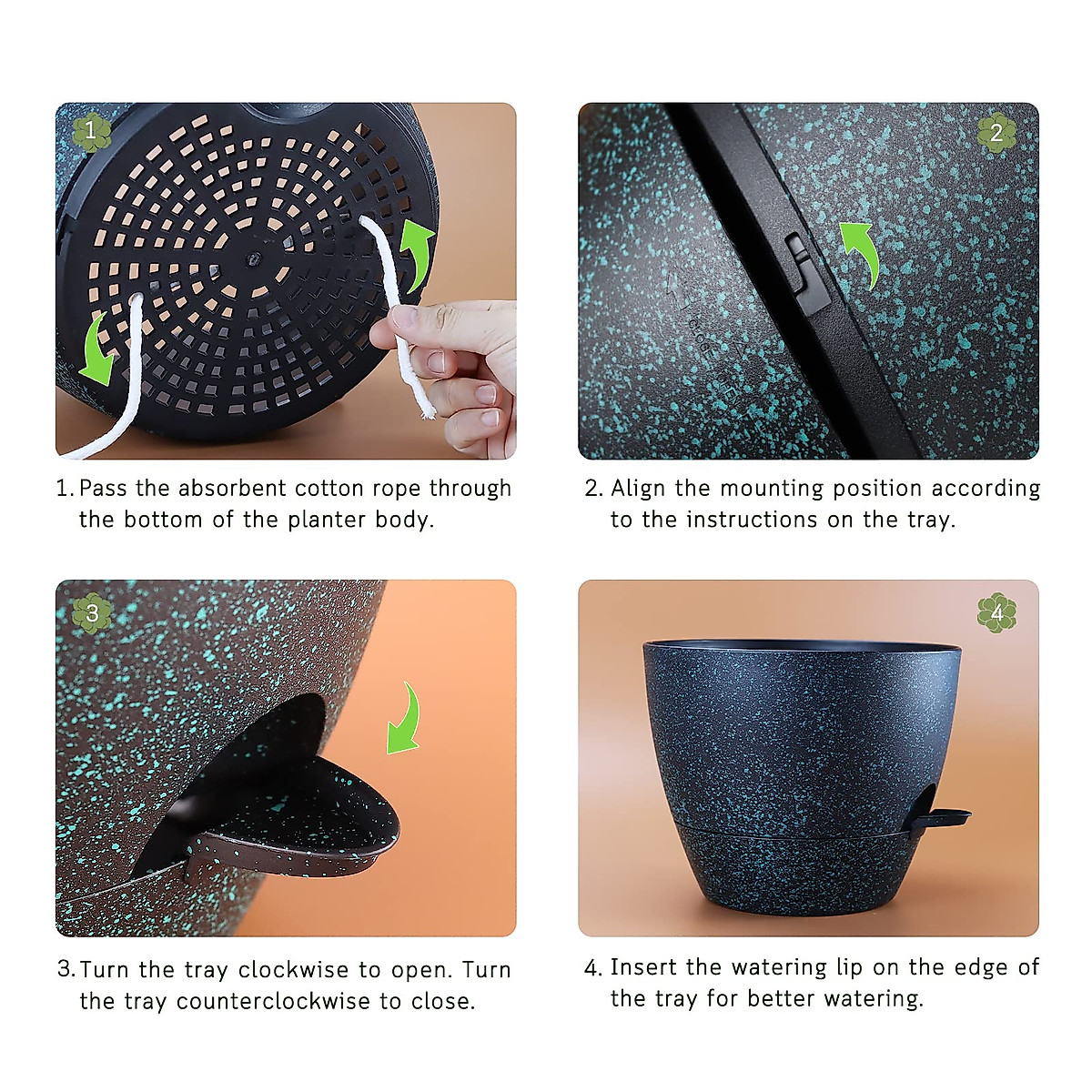 Warmplus 10 inch Speckled Green Indoor Plant Pots with Drainage Holes and Watering Lip for Snake Plant, African Violet, Aloe and Most House Plants, 2-Pack