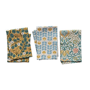 Creative Co-Op Cotton Patterns, Set of 3 Styles, Multicolor Tea Towel, Multi