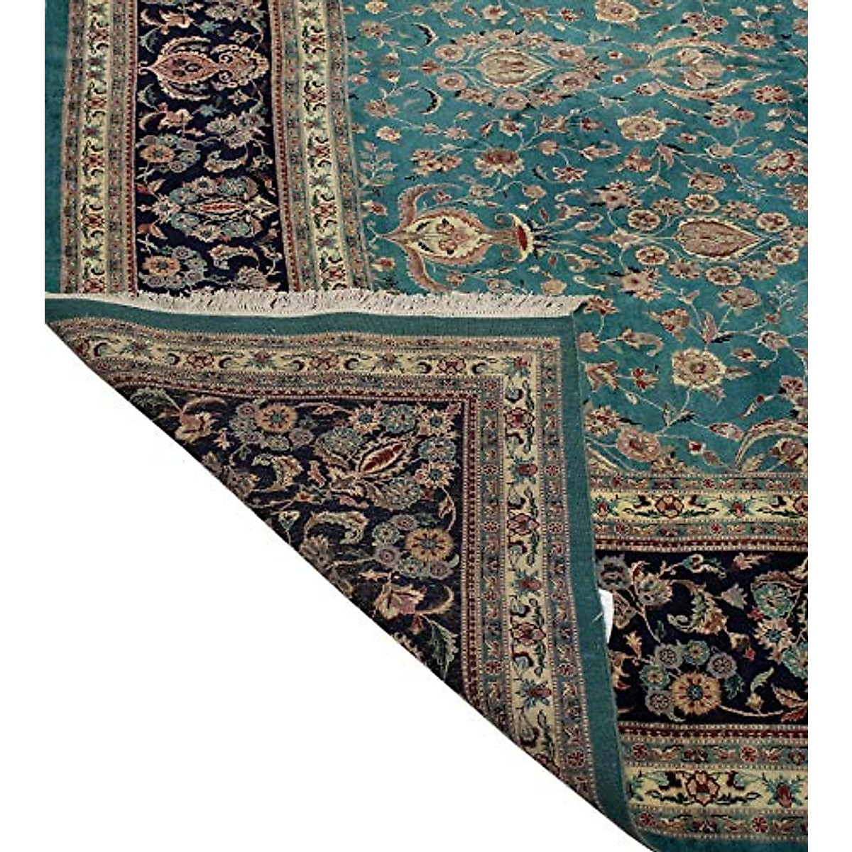 NOORI RUG Pak-Persian Tabriz Teal Green/Navy Rug, 12'0 x 16'0