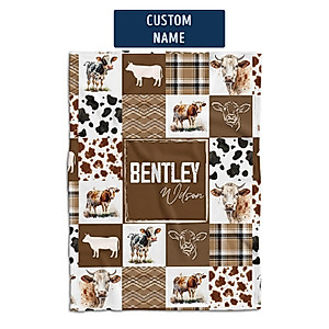Cow Baby Blankets, Baby Western Stuff, Cowboy Baby Blanket with Name, Personalized Baby Blankets for Boys Girls, Custom Name Baby Blankets, Cow Prints Swaddle Blanket for Crib Stroller Travel Bed