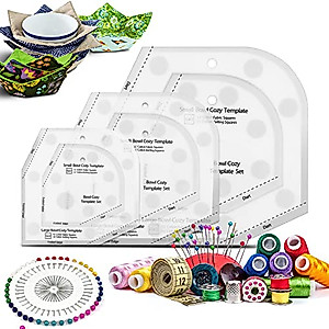 Bowl Cozy Pattern Template Cutting Ruler Set for Sewing, Large Bowl Cozy Template with 40 Pcs Cool Pins and User Manual(3 Sizes)