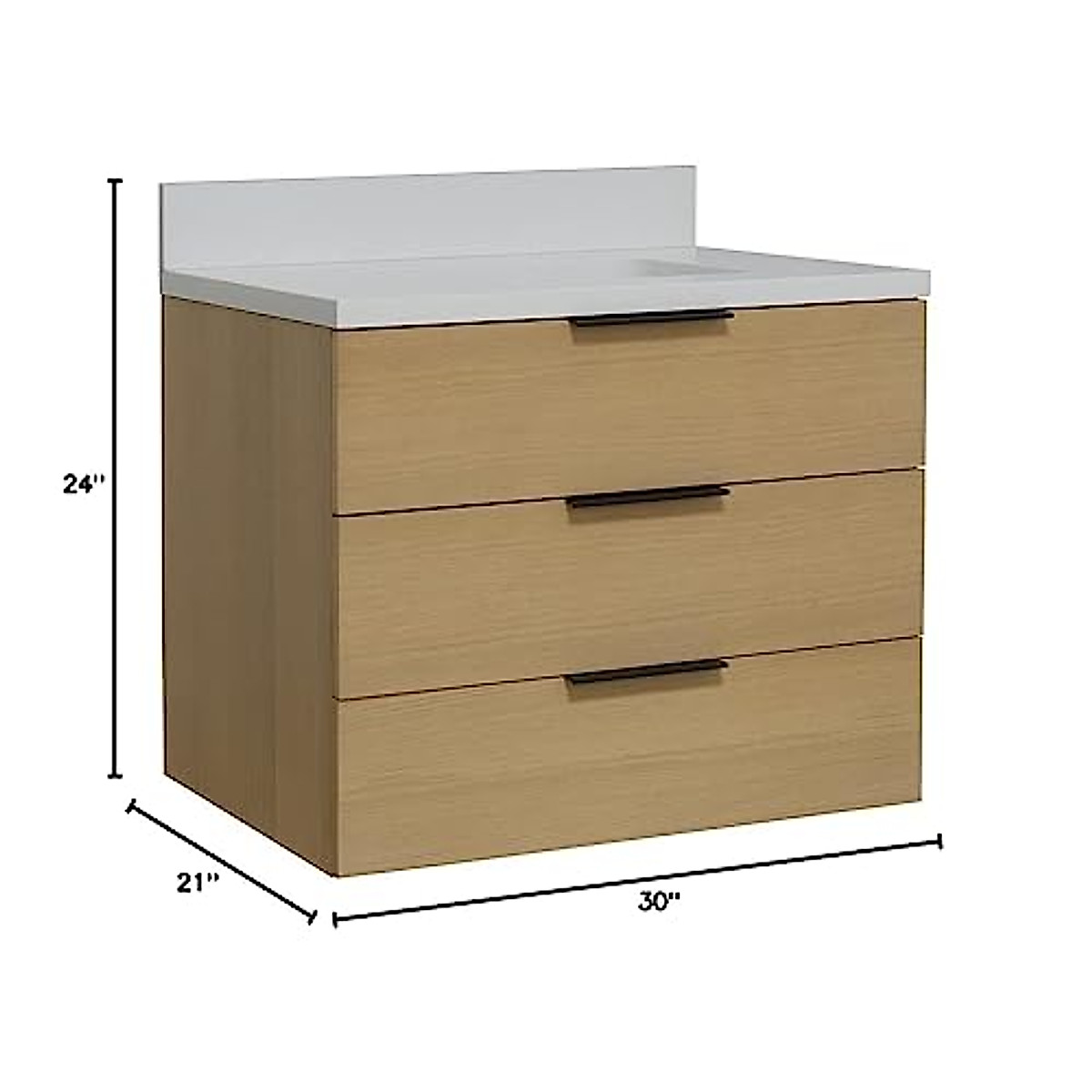 Kitchen Bath Collection Oslo 30-inch Floating Wall-Mounted Bathroom Vanity: Includes Blonde Wood Cabinet with Matte White Countertop and White Ceramic Sink