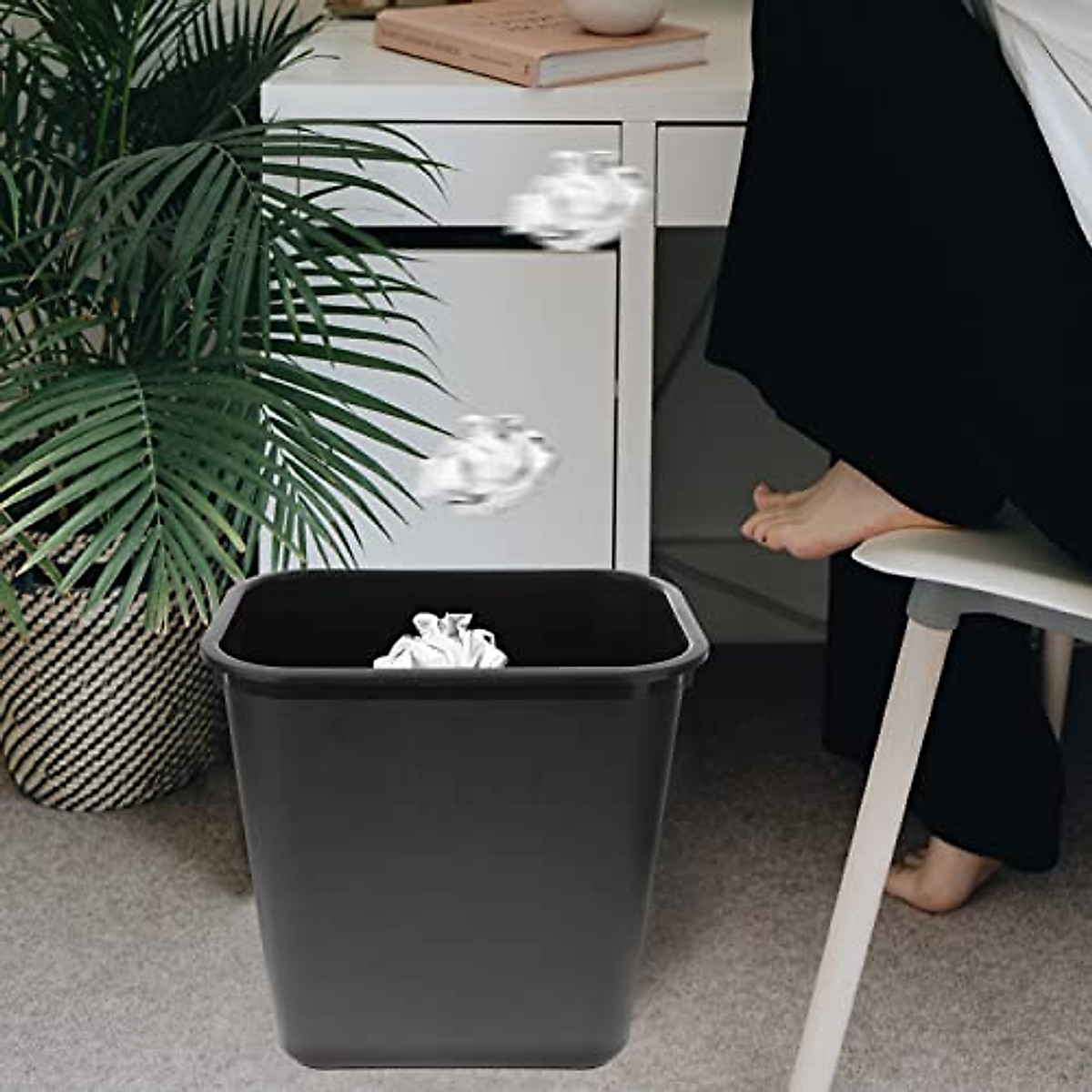 VILLCASE Office Decor Decor Container Bin, Household Small Trash Can, Waste Can Disposal Container for Home, Kitchen, Office (11.79X11.40X8.45inch, Black) Office Table Garbage Car Decor