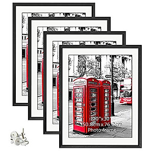 Giftgarden 24x36 Poster Frames Matted to Display 20x30 Photo, 4 Pack 24 by 36 Inch Black Picture Frame Set Without Mat, 20 by 30 Wall Arts with Mat
