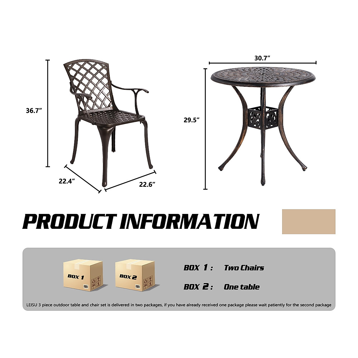TITIMO 3 Piece Outdoor Bistro Table Set Cast Aluminum Table and Chairs Patio Furniture Antique Bronze