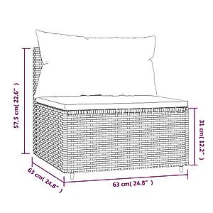 vidaXL Patio Middle Sofa with Cushions, Weather-Resistant Black Poly Rattan Material, Flexible Modular Design, Comfortable Outdoor Seating Solution, Complete with Installation Manual