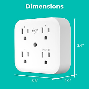 KMC Smart Tap Mini, 4-Outlet Wall Mounted Multiple Smart Plug Adapter, 3 Independently Controlled Wi-Fi Smart Outlets & 1 Always-On Outlet, No Hub Required, Alexa & Google Home Compatible