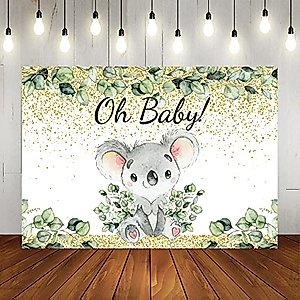 Lofaris Cute Koala 1st Birthday Party Backdrop Greenery Boy First Birthday Background Oh Baby Baby Shower Party Decor Cake Table Banner 7x5ft
