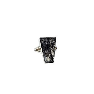 Black Rutile Ring for Women, 925 Sterling Silver Ring, Rutilated Quartz Gemstone Ring, Gift for Her, All US Ring Size (8)