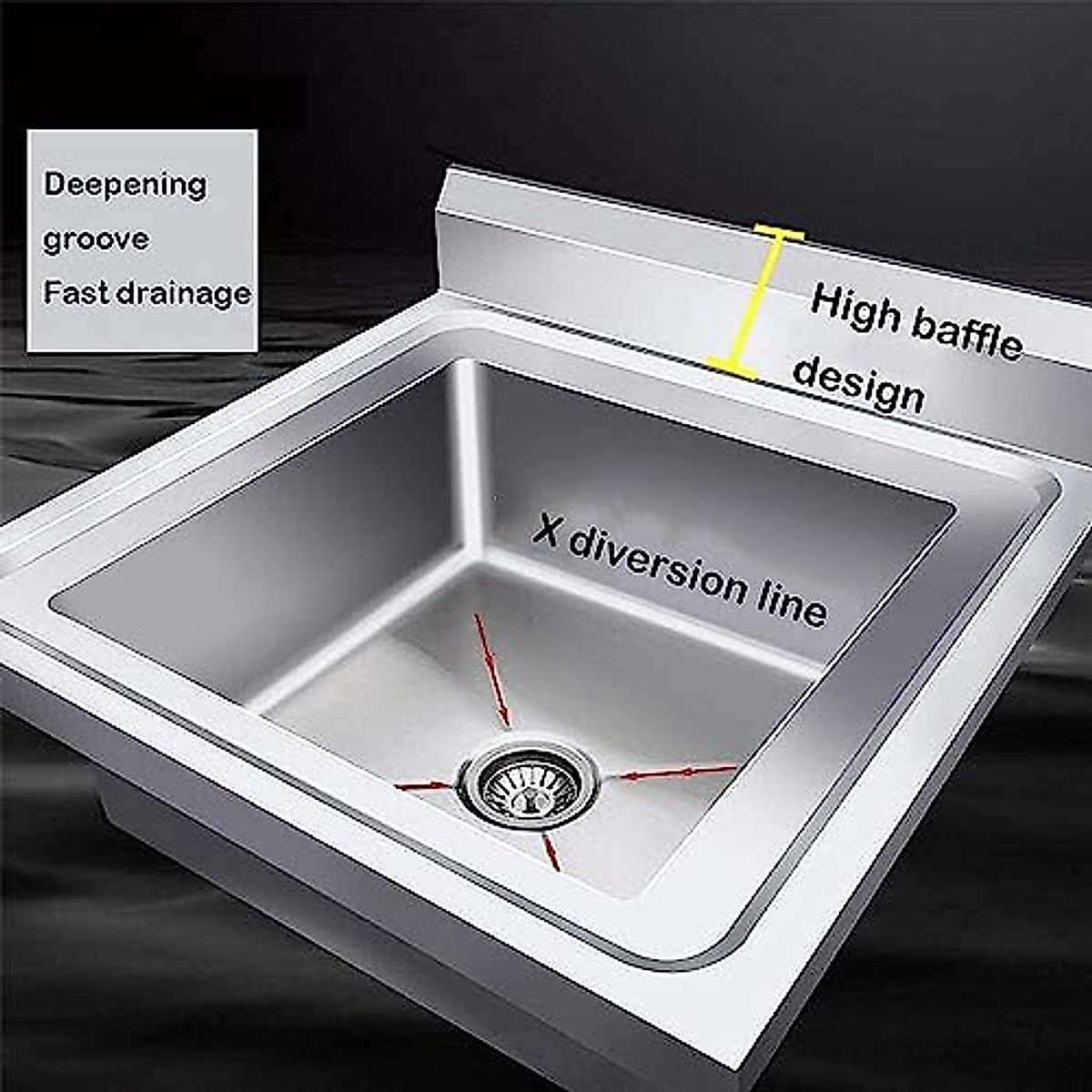 Thickened Stainless Steel Sink Single Tank With Bracket, Integrated Simple Floor Washbasin, Commercial/domestic, With Complete Accessories 50/60cm (Size : 60cm)