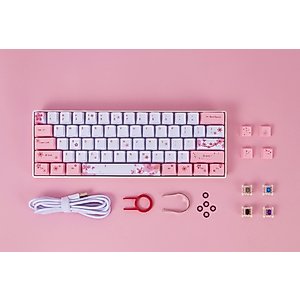 ZMX Cherry Blossom 61 Mechanical Keyboard,Hot Swappable 60％Compact Mechanical 5.0Bluetooth/Type-C Wired Dual-Mode RGB Backlit Dye-Sublimation PBT Keycap Gaming Keyboard(Black Switch, Pink)