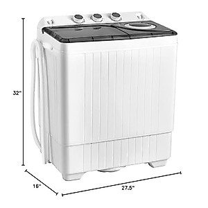 COSTWAY Portable Washing Machine, Twin Tub 26lbs Capacity Laundry Washer, 18lbs Washer and 8lbs Spinner Combo with Timer Knobs, Built-in Drain Pump, Compact Washer for Home Dorm Apartment (Grey+White)