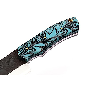 Custom Handmade High Carbon Steel Hunting Skinning Knife Outdoor Camping Hiking Bushcraft Resin American Flag Handle Hand forged Full Tang Knife With Leather Sheath