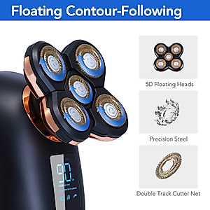 Electric Razor for Men,Plusdot 5D Wet Dry Electric Rotary Shaver Waterproof Grooming Kit,Men's Beard Trimmer 5 in 1 USB Rechargeable Cordless Bald Head Shaver Smooth Hair Trimmer