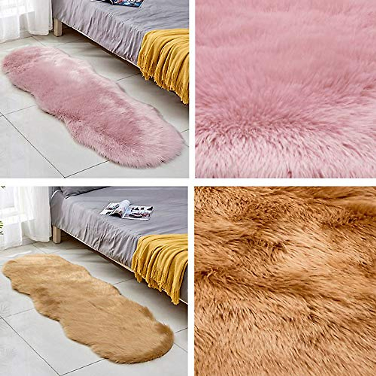 24"x71" Faux Fur Area Rug -Shaggy Sheepskin Fluffy Carpet Art Rugs Chic Floor Mat Bedroom Living Room Nusery Decor