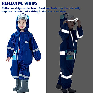 Fewlby Kids Toddler Rain Suit for boys girls One Piece Hoodie Zipper Cute Cartoon Monkey Waterproof Rain Jacket 2-5 years M Size