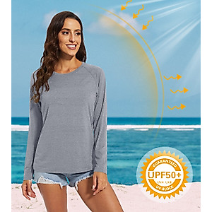 MAGCOMSEN Sun Protection Shirts for Women Rash Guard Swim T Shirts Performance Athletic T Shirts Workout Running T Shirts UV Quick Dry T Shirts Light Grey S