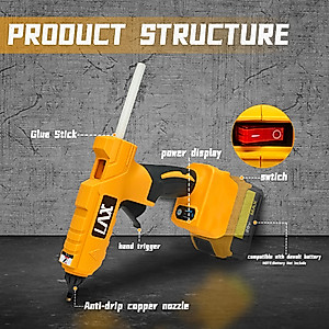 Hot Glue Gun for Dewalt 20V Battery, 100W Cordless Glue Gun Set with 20pcs Glue Sticks, Fast Heating Mini Glue Guns for Crafting DIY Craft Projects, Home Quick Repairs (Without Battery)