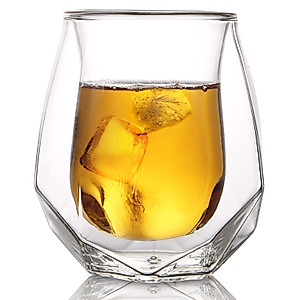 Gootus Whiskey Glass Set of 2 - Scotch Bourbon Glasses for Men, Hand Blown Double Walled Old Fashioned Glass with Premium Gift Box