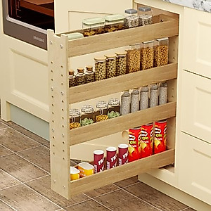 LOVMOR Adjustable Pull Out Cabinet Organizer 4½” W x 24½”H 4-Tier Narrow Cabinet Drawers Slide Out with Soft Close Wood Spice Rack for Narrow Cabinet