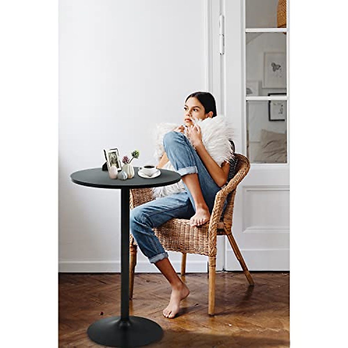 NChanmar Bar Table Round Pub Table Cocktail Bistro High Table with Black Top and Base for Home Kitchen Small Spaces