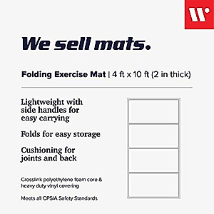 We Sell Mats 4 ft x 10 ft x 2 in Personal Fitness & Exercise Mat, Lightweight and Folds for Carrying, Black