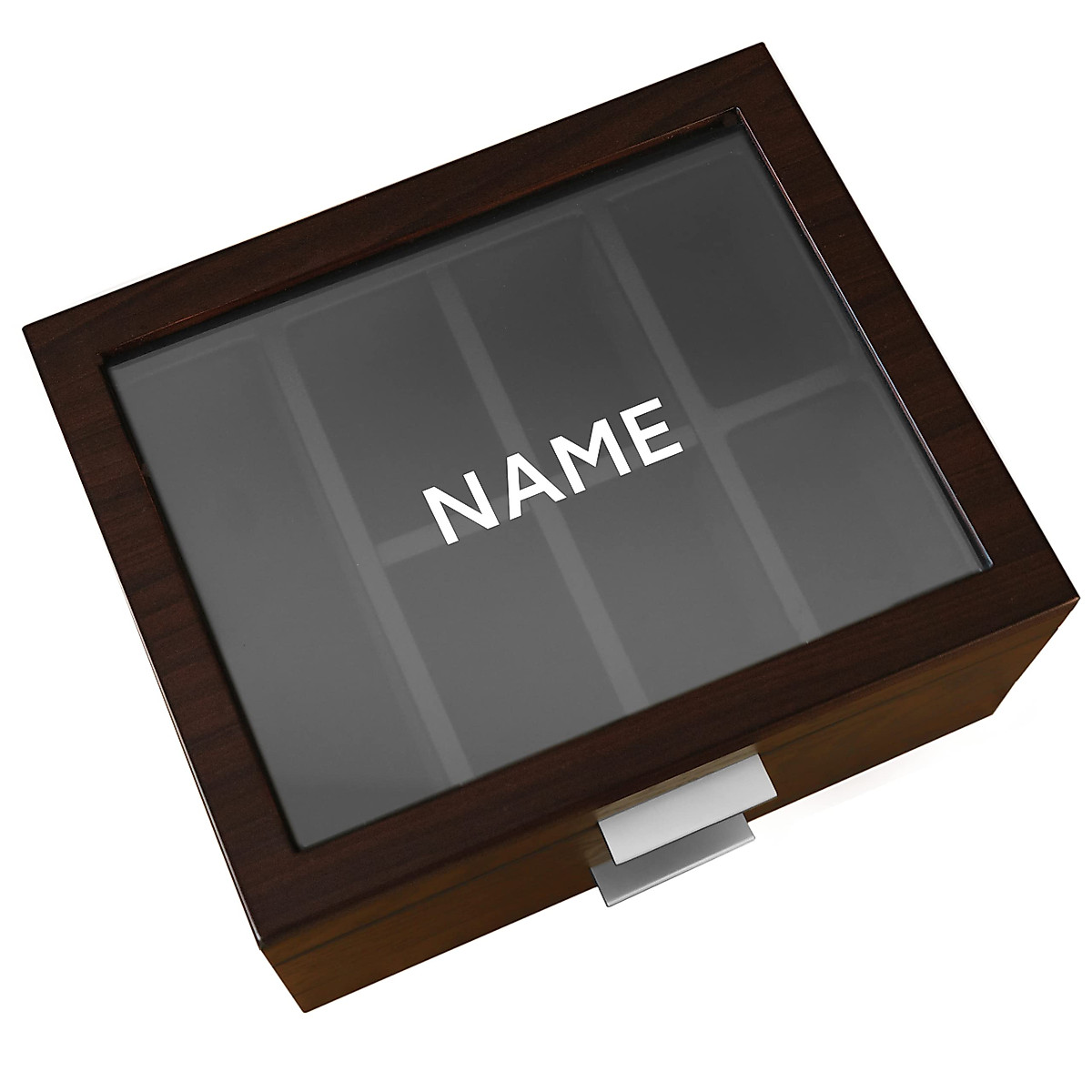 CASE ELEGANCE Monogrammed 8 Slot Watch Box Case Organizer for Men, Cherry Wood Walnut Finish, Watch Display Case, Modular Valet Tray, Compatible with Apple Watch Stand, Accessory Drawer, Pillow Stands