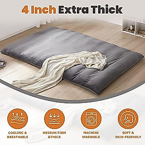 SINWEEK 4 inch Japanese Futon Mattress Foldable Floor Couch Tatami Mat for Adults, Guest Sleeping Pad, and Camping Bed