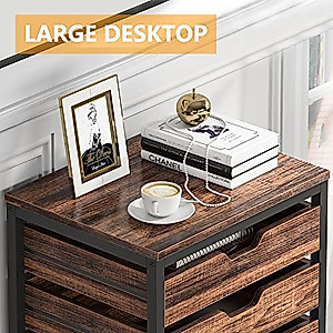 Tribesigns 5 Drawer Chest, Wood Storage Dresser Cabinet with Wheels, Industrial Storage Drawer Organizer Cart for Office Bedroom Entryway (Rustic Brown, 1 PC)