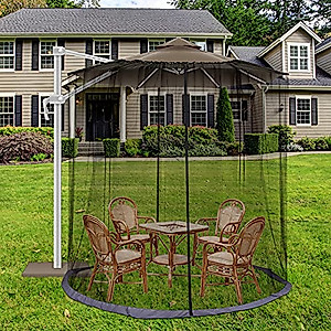 FEPITO Patio Umbrella Mosquito Netting with 2 Doors for 7.5FT to 11FT Outdoor Offset Umbrellas Table Screen Accommodate Up to 8 People(Not Include Umbrella)