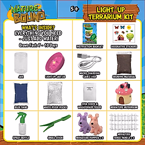 Nature Bound Light-Up Terrarium Kit with LED Light for Kids - includes Puppy Animal Theme - STEM Science Kit for Boys & Girls - Plant Gardening Gifts for Children (Pink)