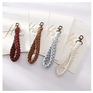 2 Pcs Boho Macrame Keychain Bracelet Handmade Wristlet Keychain Keyring Holder Wrist Lanyard for Women(2)