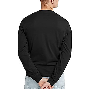 Hanes Comfortblend Originals T-Shirt, Long Sleeve Cotton Henley Tees for Men, Black, Small