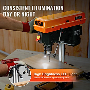 VEVOR 8 in Benchtop Drill Press, 2.3A Induction Motor, Tabletop Drilling Machine with 750/1140 / 1740/2340 / 3200 RPM Adjustable Speed, 0-45° Tilting Worktable, LED Work Light, for Wood Metal