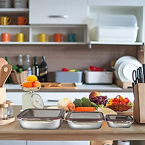 ATRDTO 3Pieces Stainless Steel Food Storage Container with Lids Airtight Metal Food Containers Stackable Meal Prep Leftover Containers for Freezer Fridge Oven Dishwasher Safe 20oz/50oz/64oz