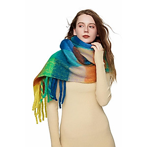Yatemiole Women's Cashmere Big Coloured Checked Scarf Winter Warm Wrap Scarf (Pattern - 3)