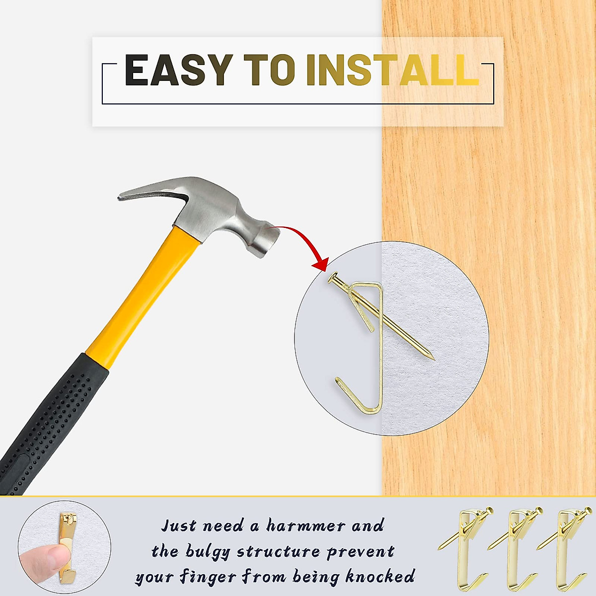 120PCS Wall Picture Hangers, Hoedia Picture Hanging Kit with Heavy Duty Hooks and Nails - 50LBS+30LBS, Gold