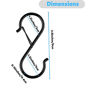 F Flammi 10 Pack S Hooks with Safety Buckle 3.4 Inch Heavy Duty Max 40 Lbs Rack Hooks Stainless Black Metal Hanging Hooks for Pans Pots Towels Handbags Plants