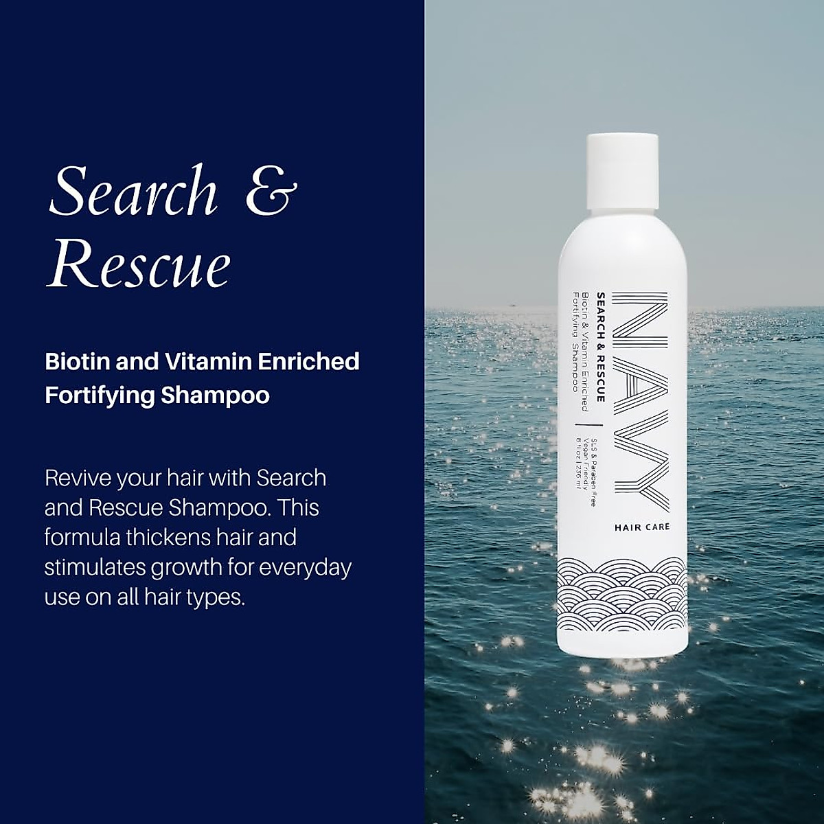 NAVY Search and Rescue Shampoo - Paraben-Free Biotin and Hair Vitamin Enriched Fortifying Hair Shampoo - 8 fl oz