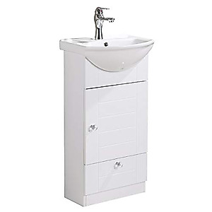 Renovators Supply Manufacturing Small Bathroom Vanity Sink Cabinet Vitreous China Sink Comes with Faucet and Drain Assembly Required Install Hardware Included