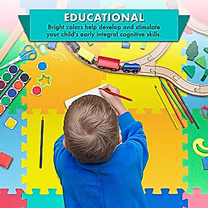 ProsourceFit Puzzle Solid Foam Play Mat for Kids - 36 tiles with edges