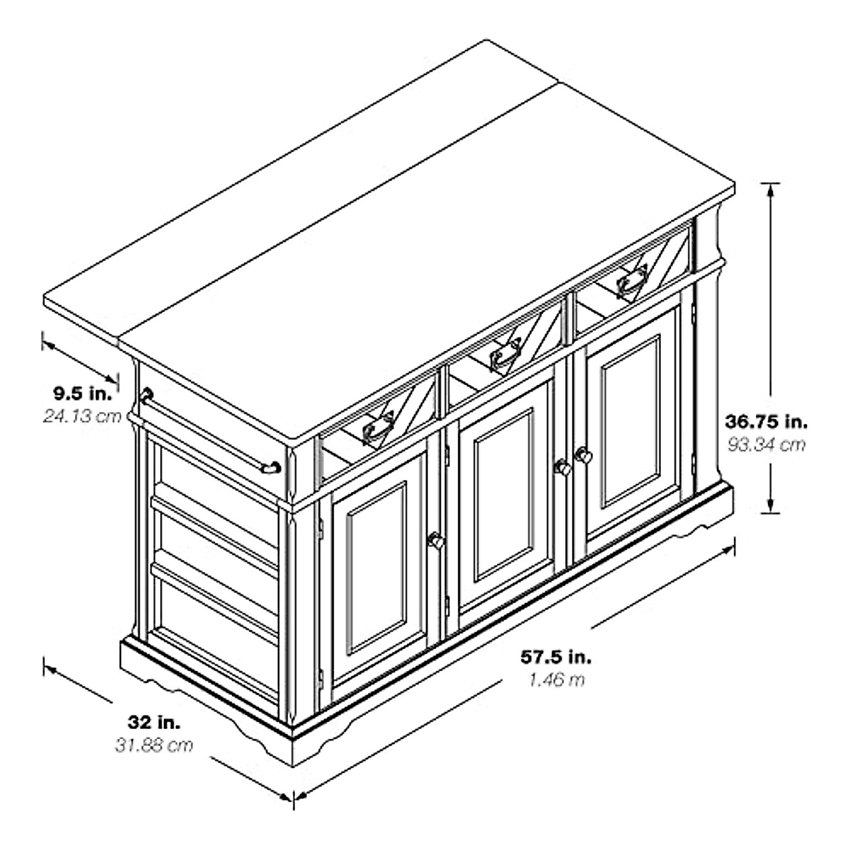 OSP Home Furnishings Palisade Kitchen Island with 3 Drawers and Cabinets with Adjustable Shelves and Pan Storage, Oak Finish