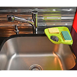 HOME-X Sponge Holder Kitchen Decor, Triangle Sink Corner Shelf - Storage Rack Suction Cup Holder Organizer for Dish Cloth Sponge Soap Cleaning Brush (Green)