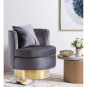 Meridian Furniture Kendra Collection Modern | Contemporary Velvet Upholstered Accent Chair with Swivel Base in Gold Finish, 29" W x 29" D x 29" H, Gray