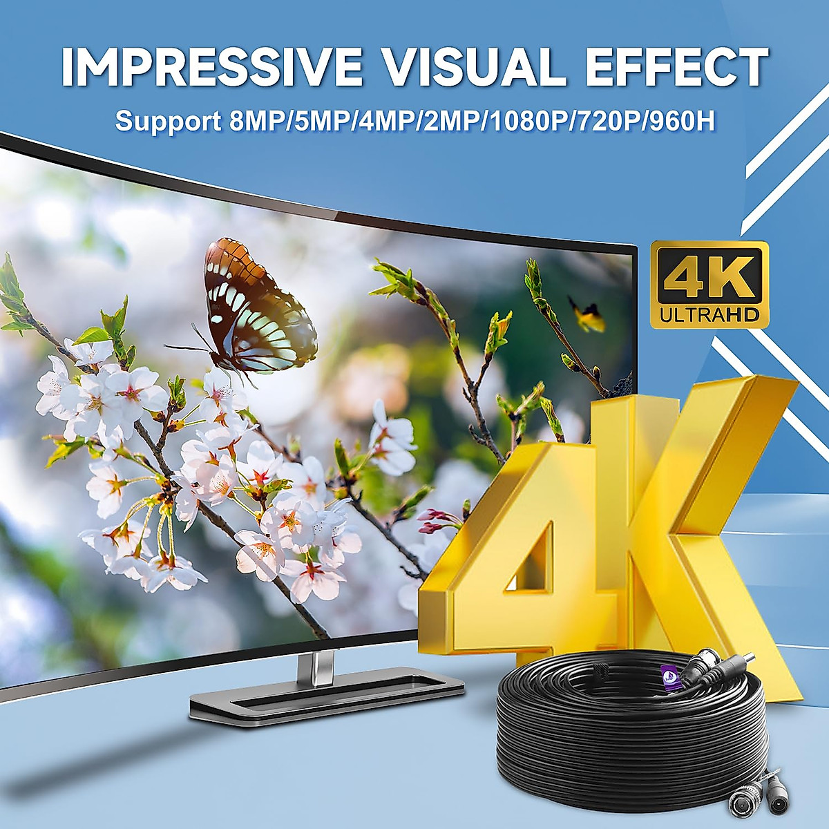 Anlink 4 Pack 100Ft/30M 4K 8MP 5MP All-in-One BNC Video Power Cable, BNC Extension Surveillance Camera Wires for CCTV Camera DVR Systems (8pcs BNC Connectors, 100pcs Cable Clips Included)