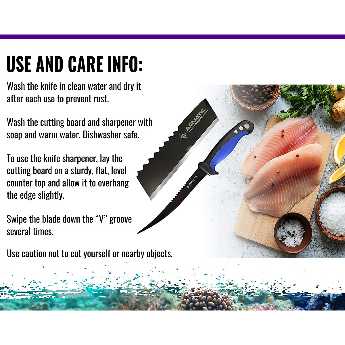 Pro 3-in-1 Set: 6.5” Fish Fillet/Boning Knife - 12” Non-slip Cutting Board - Ceramic Knife Sharpener